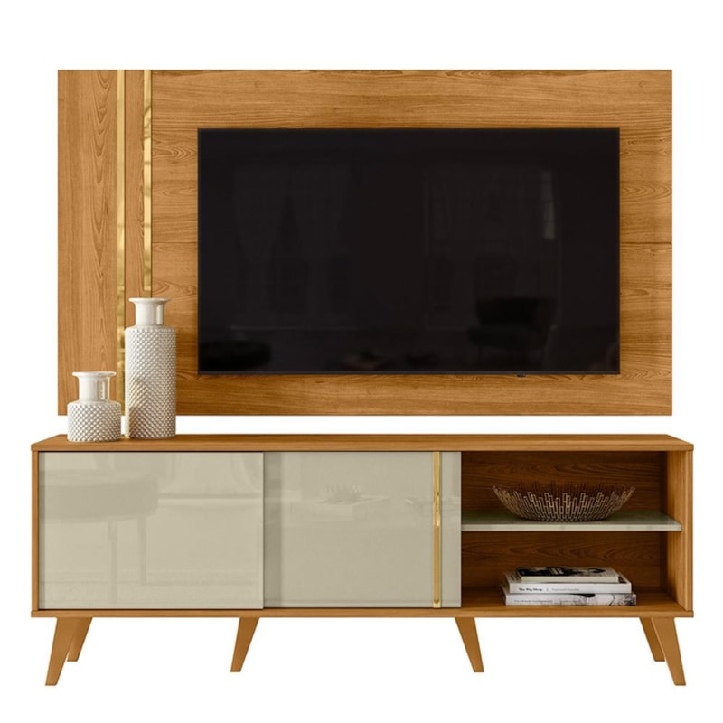 Rack Bancada com Painel Cronos Cumaru/Opala para TV até 60” - Madetec - PRMoveis